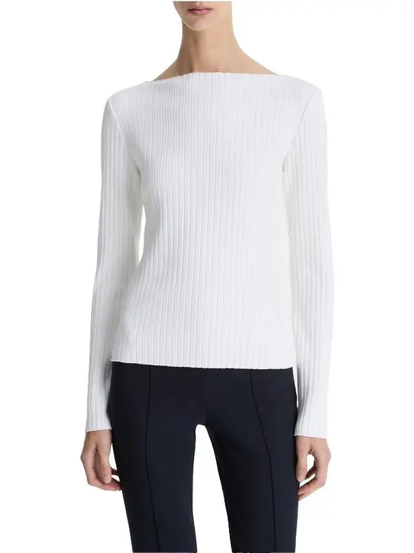 Vince Ribbed Cotton-blend Slash-neck Top - White