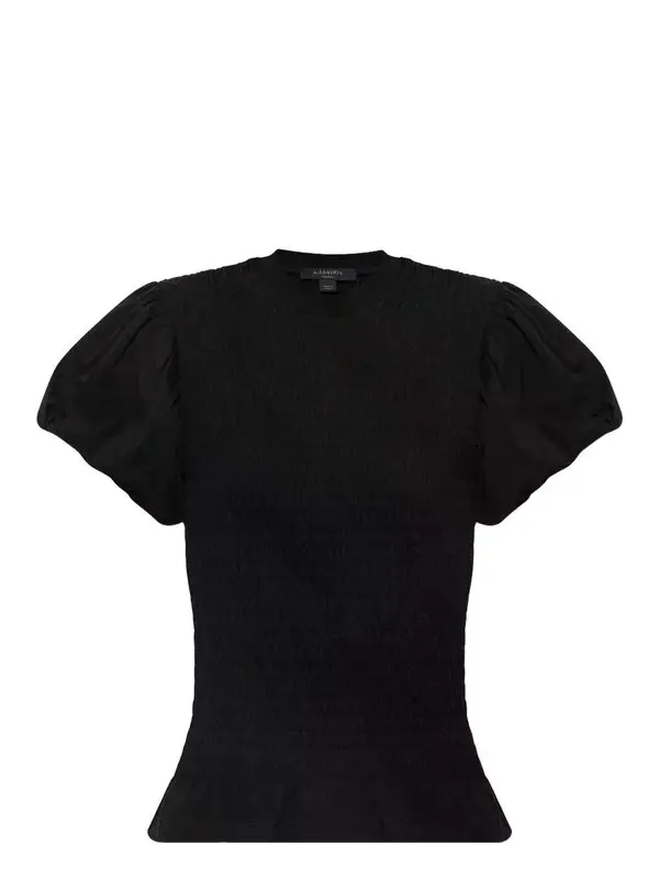 ALLSAINTS Smocked Puff-sleeve Top - Black