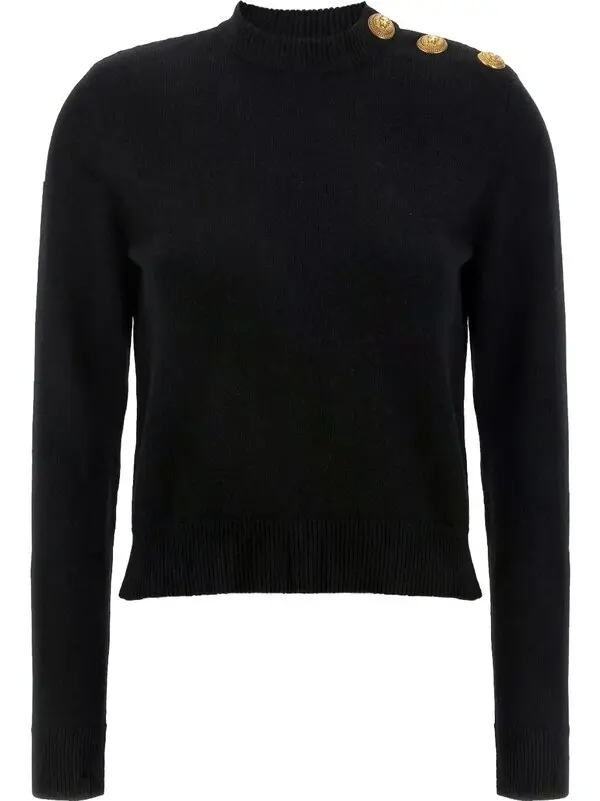 Balmain Crew-neck Sweater With Shoulder Button Embellishments - Black
