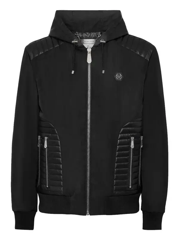 Philipp Plein Hooded Leather-insert Jacket - Black