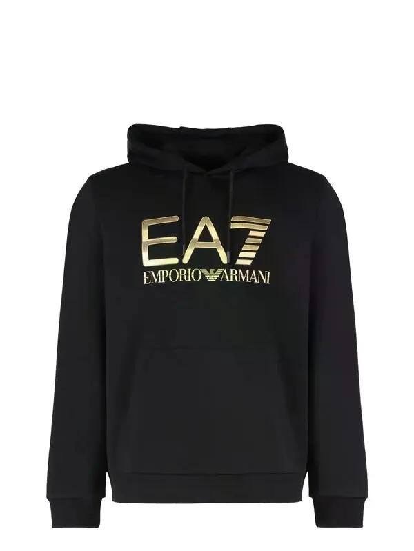 EA7 Logo Cotton Hoodie - Black