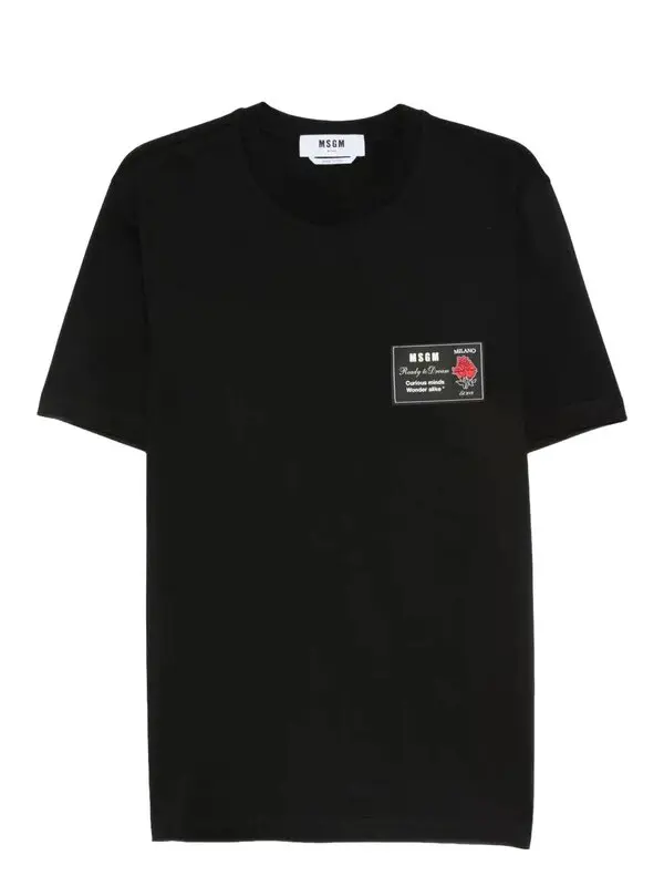 MSGM Rose-print Patch T-shirt - Black