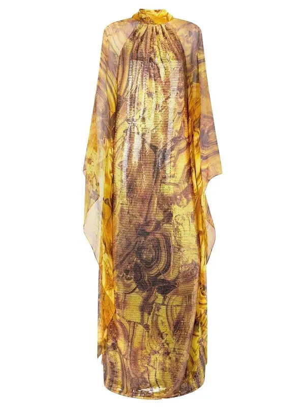 Roberto Cavalli Amber-print Sequin-embellished Maxi Dress - Yellow
