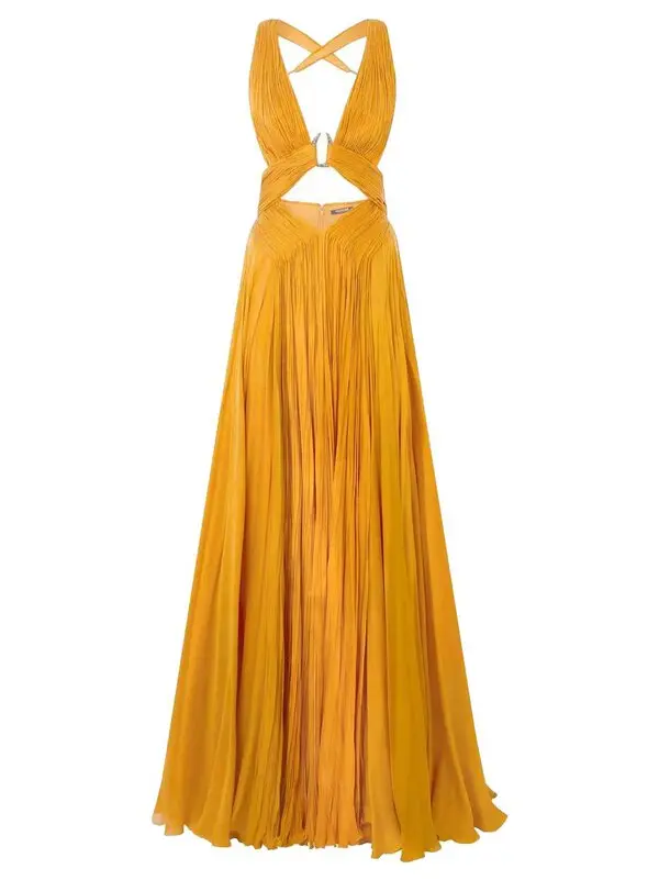 Roberto Cavalli Silk Cut-out Gown - Yellow