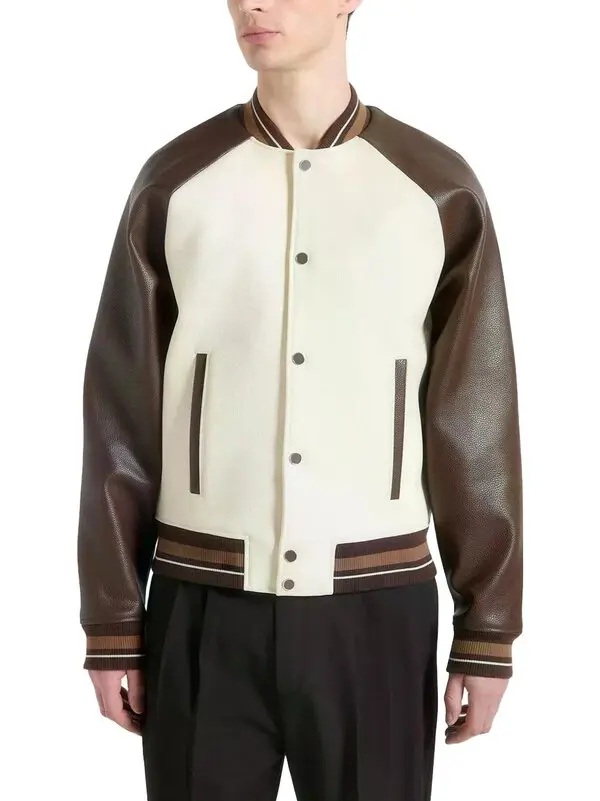 Manière De Voir Leather Bomber Jacket - White