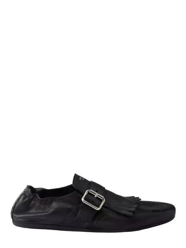 Prada Leather Monk Shoes - Black