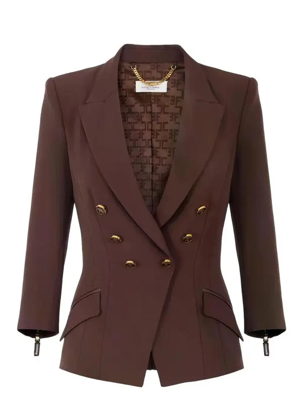 Elisabetta Franchi Double-breasted Jacket With Gold-tone Buttons - Brown