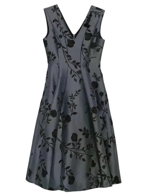 Max Mara Floral-print V-neck Mini Dress - Grey