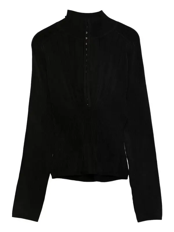 MUGLER Ribbed Mock-neck Sweater - Black