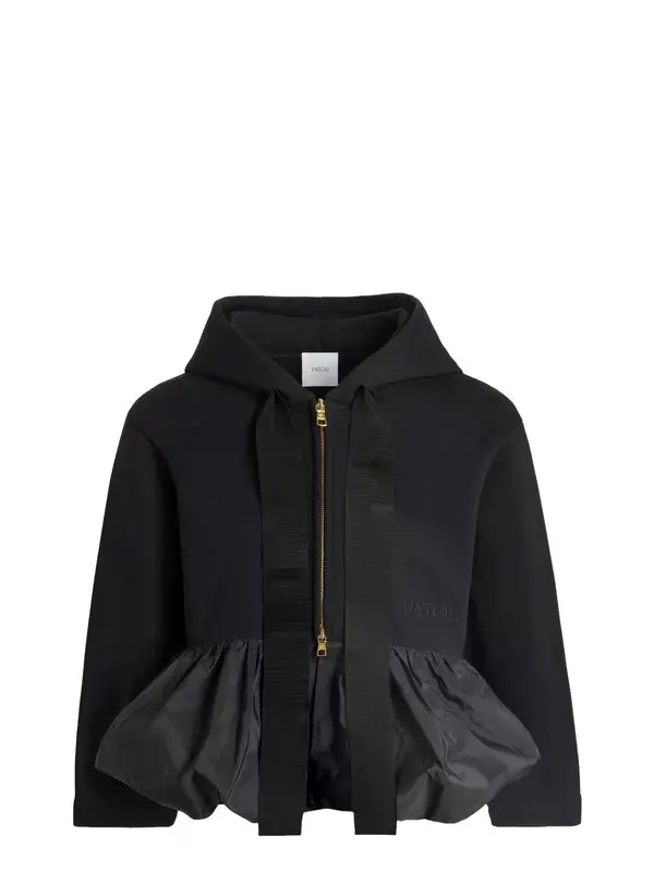 Patou Zip-up Hoodie With Ruffle Hem - Black