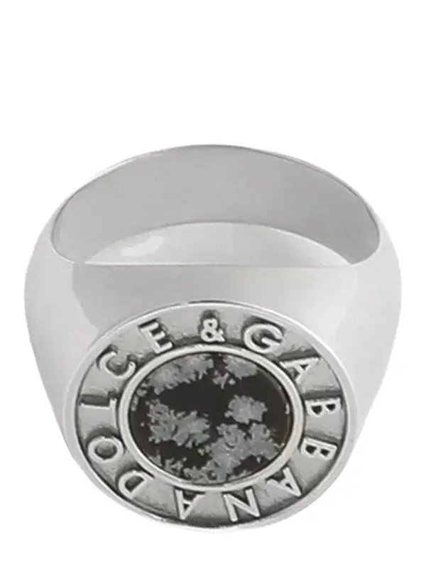 Dolce & Gabbana Stone-detail Logo Ring - Silver