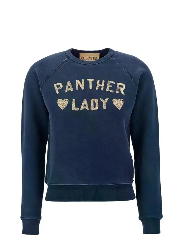 Valentino Garavani Panther Lady-print Crew-neck Sweatshirt - Blue