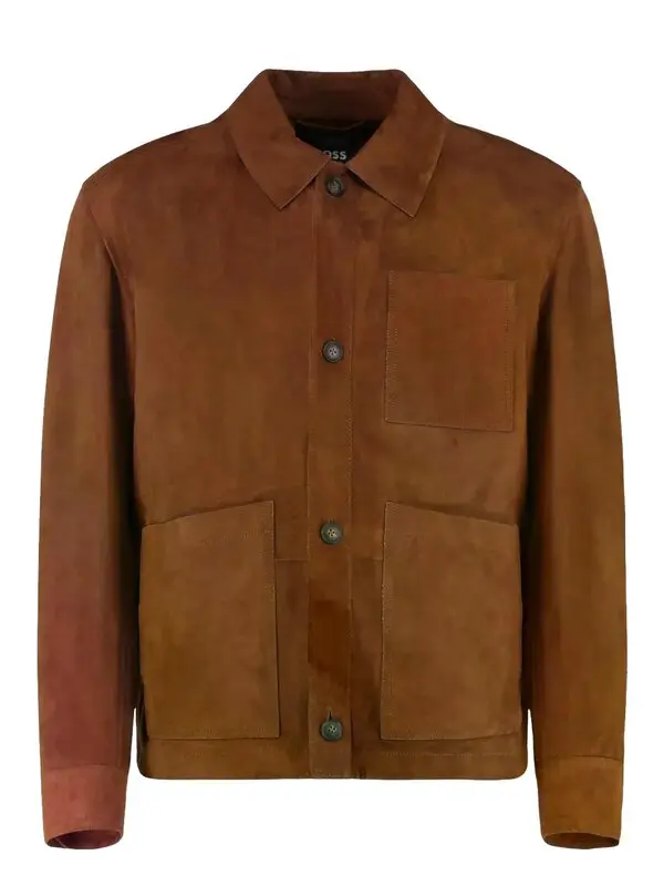 BOSS Buttoned Suede-leather Jacket - Brown