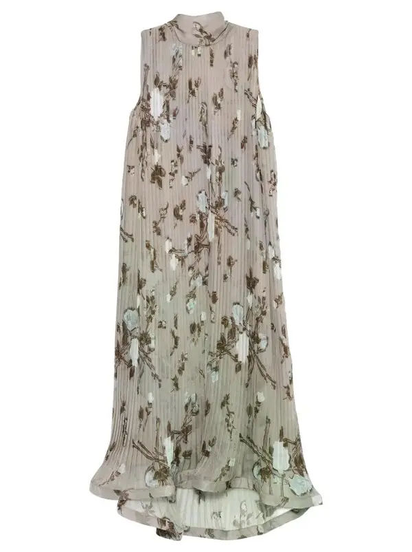 P.a.r.o.s.h Floral-print Pleated Dress - Grey