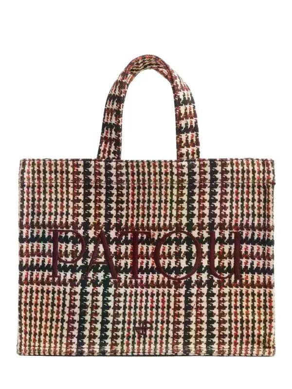 Patou Logo-embroidered Houndstooth Tote Bag - Brown