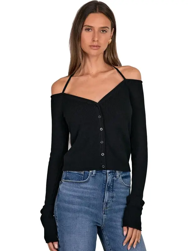 Good American Rib-knit Off-shoulder Top - Black