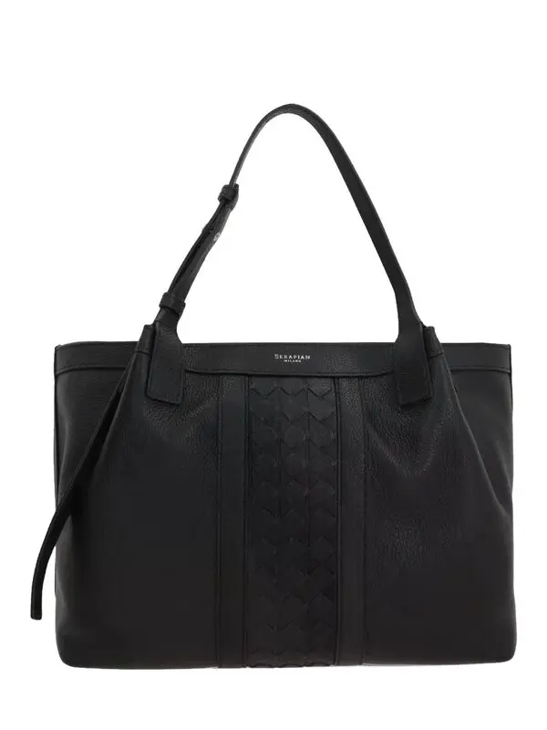 SERAPIAN Woven-panel Tote Bag - Black