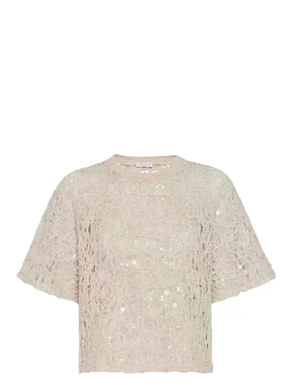 Brunello Cucinelli Sequin-embellished T-shirt - Neutrals
