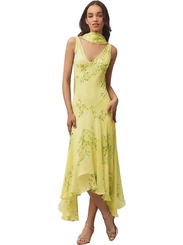 DE LA VALI Mistica Silk Midi Dress - Primavera - Yellow