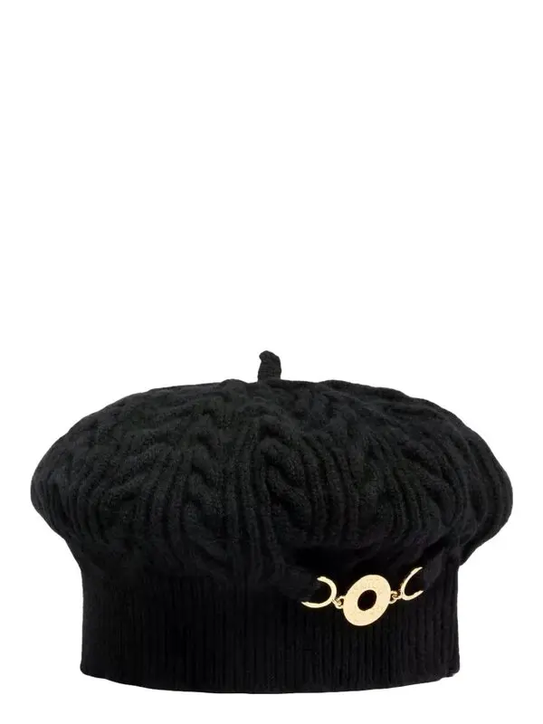 PATOU Cable Knit Beret With Metal Detail - Black