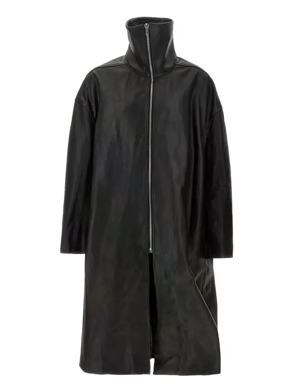Rick Owens Zip-front Leather Coat With Dracucollar - Black