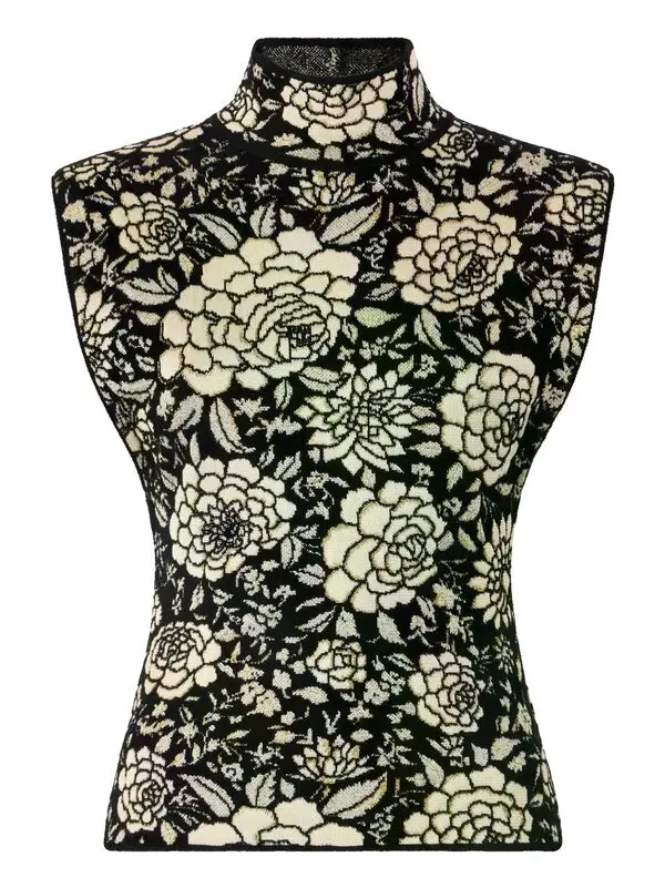 Roberto Cavalli Floral-motif High-neck Top - Black