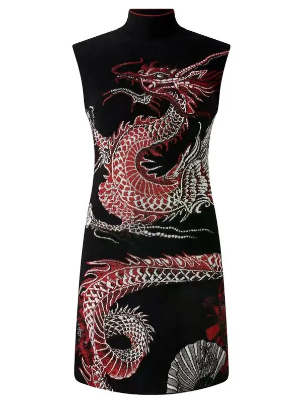 Roberto Cavalli Dragon Floral Print Mini Dress - Black