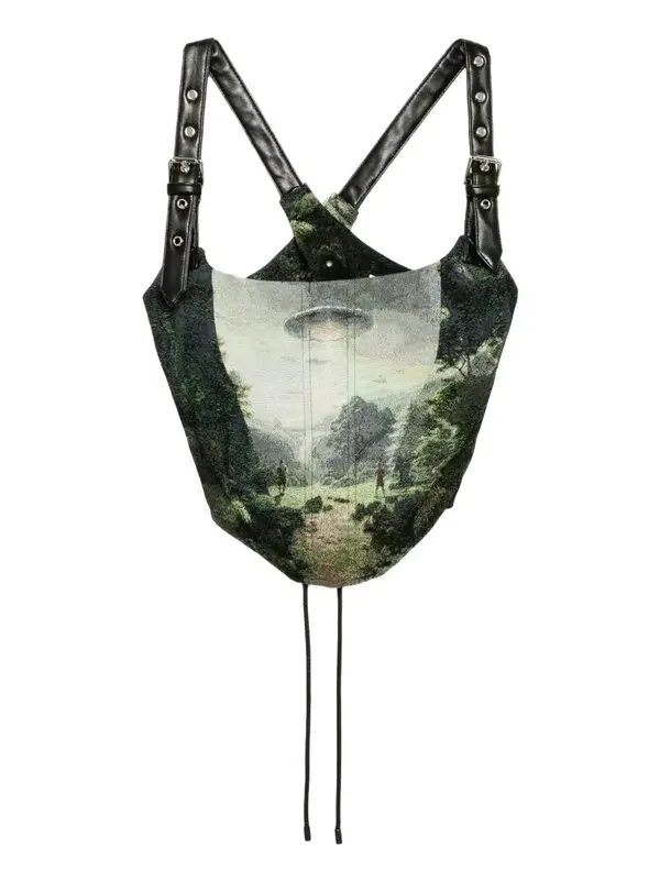 Monse Harness Tapestry Bustier Vest - Black