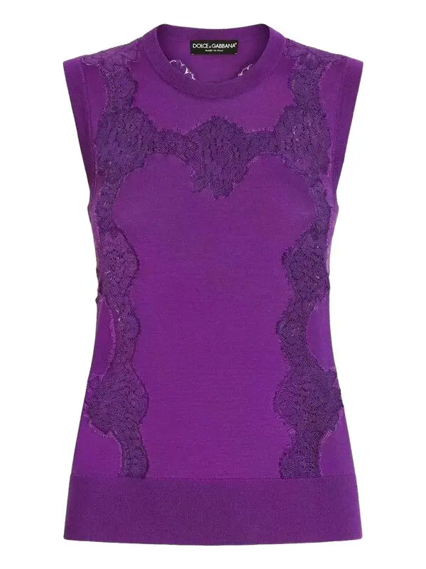 Dolce & Gabbana Dna Wool Lace-inlay Tank Top - Purple