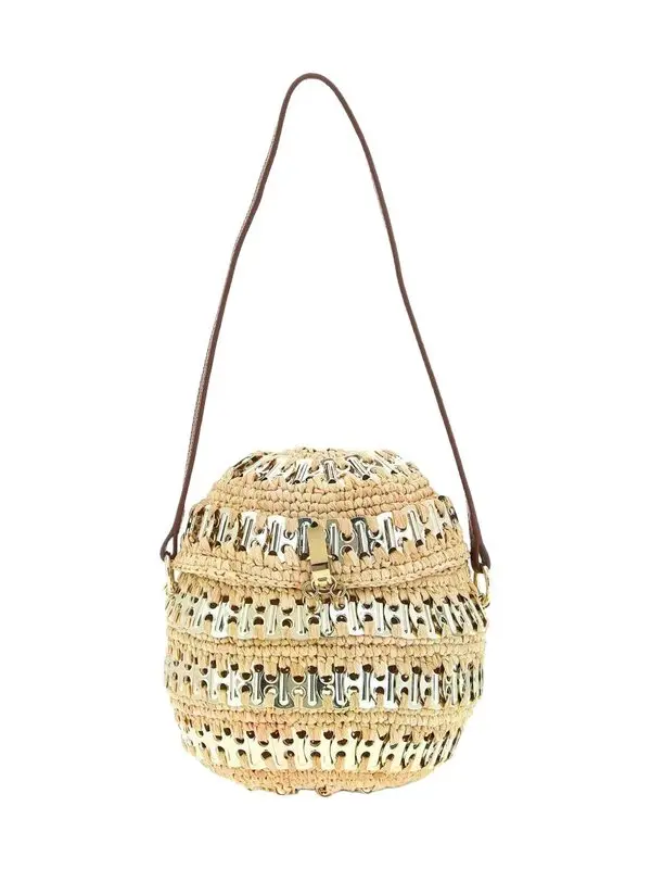 Rabanne 1969 Metal-disc Raffia Ball Handbag - Neutrals