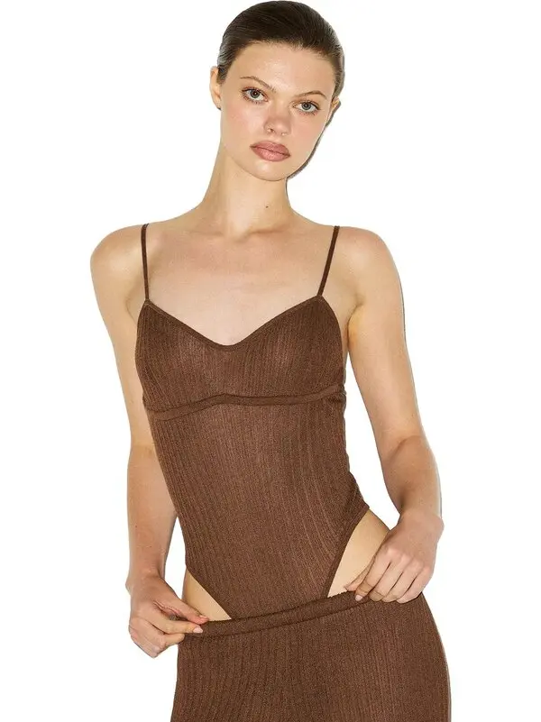SKIMS Sheer Knit Cami Bodysuit - Bison