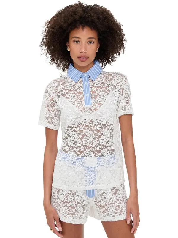 Lioness Cobain Lace Polo - Porcelain