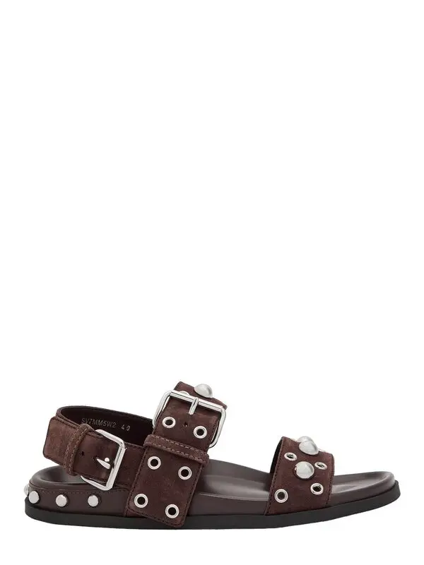 Valentino Garavani Stud-embellished Suede Sandals - Brown