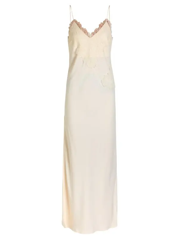 RÓHE Lace-appliquéd Satin Maxi Slip Dress - Cream