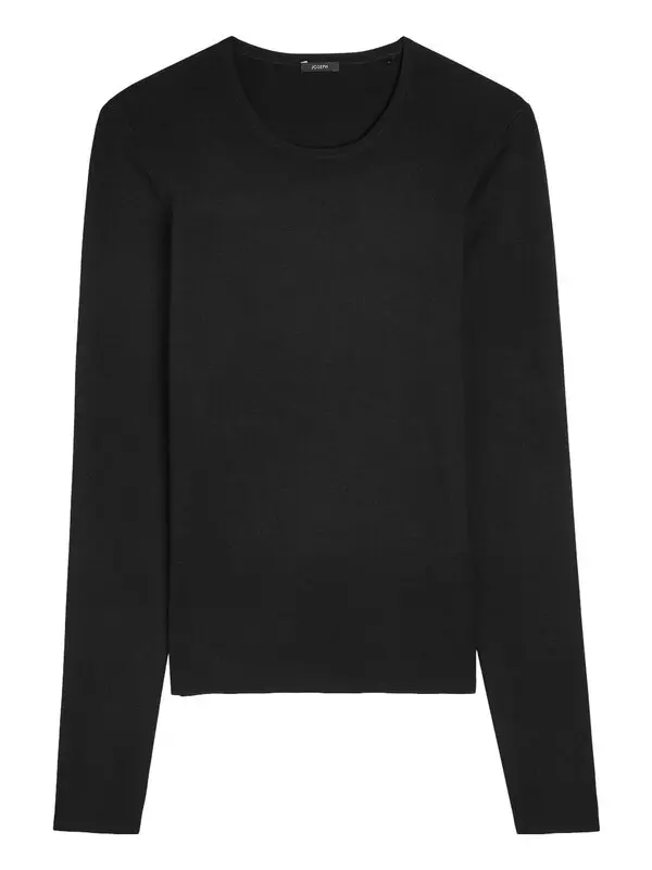 JOSEPH Stretch-silk Knit Top With Ribbed Trims - Black