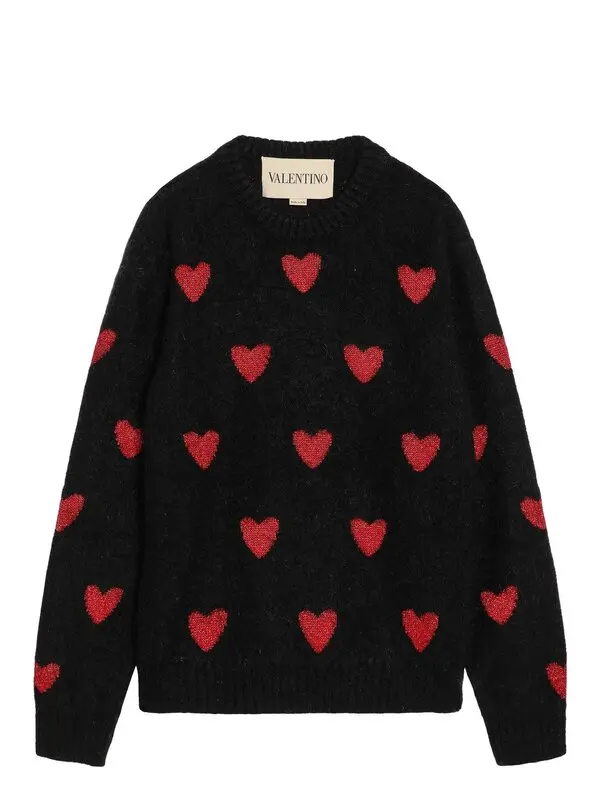 Valentino Garavani Jacquard Heart Pattern Sweater - Black