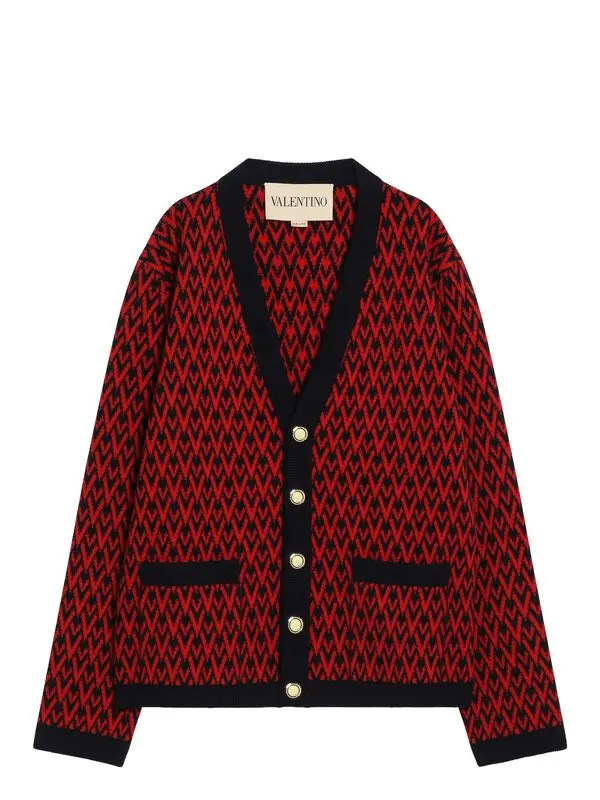 Valentino Garavani Jacquard Virgin Wool Cardigan - Blue