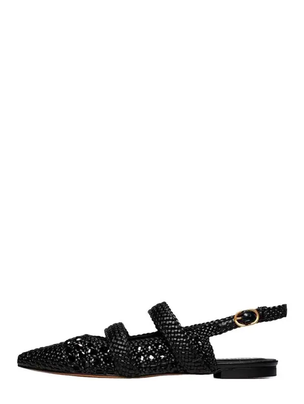 POCHE PARIS Woven Slingback Ballet Flats - Black