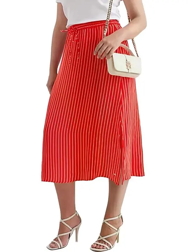 Tommy Hilfiger Striped Side-slit Midi Skirt - Red