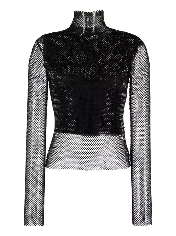 Sportmax Rhinestone-embellished Mesh Top - Black