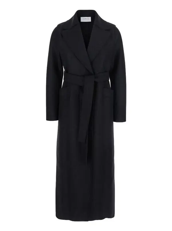 Harris Wharf London Belted Overcoat - Black