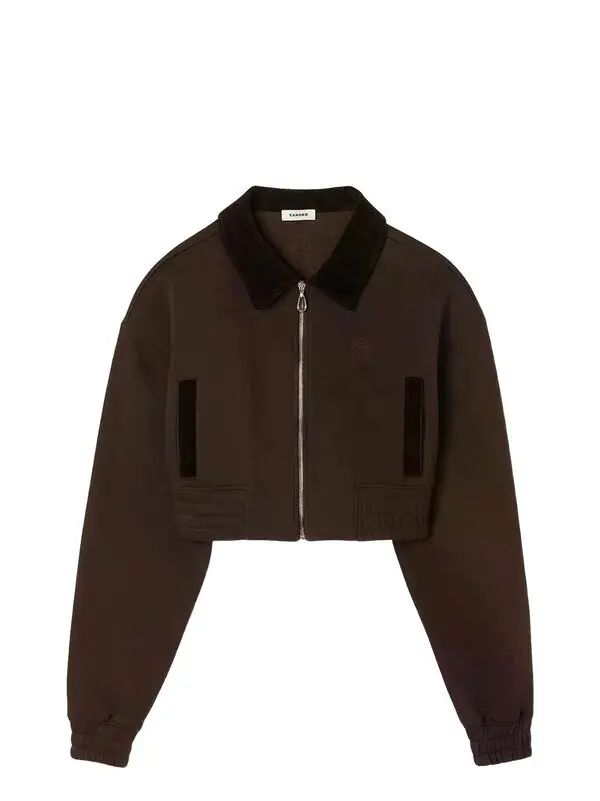 Sandro Zip-up Embroidered Sweatshirt - Brown