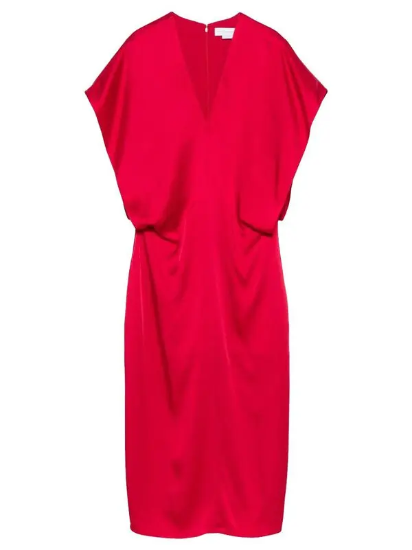 Stella McCartney Satin V-neck Midi Dress - Red