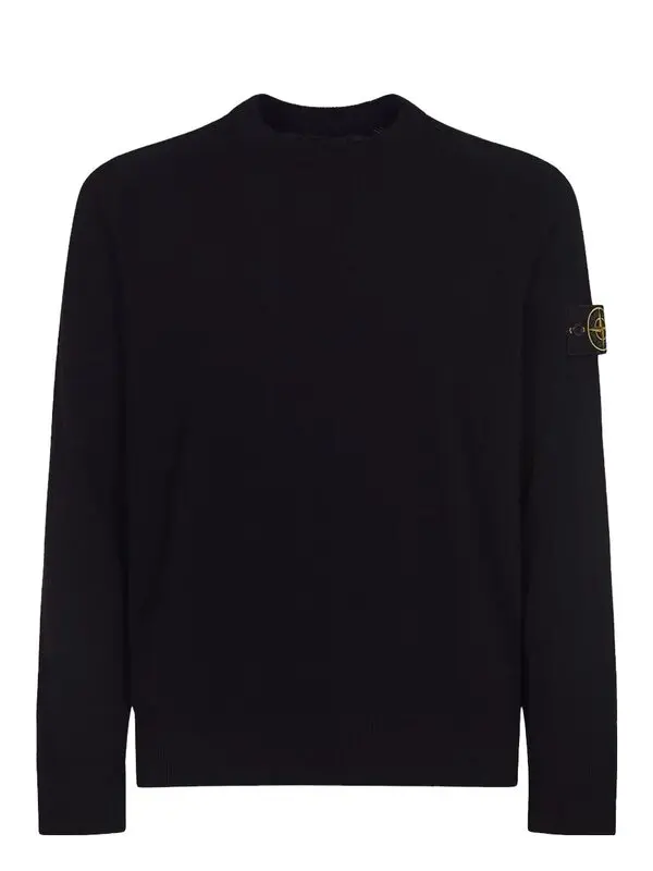 Stone Island Lightweight Wool Crew Neck Sweater With Raglan Sleeves - Black
