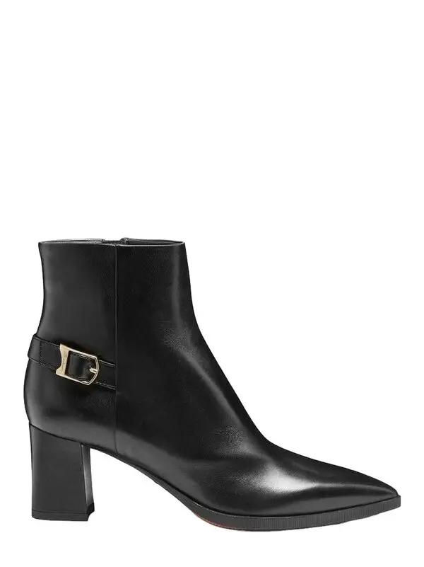 Santoni Leather Buckle Booties - Black