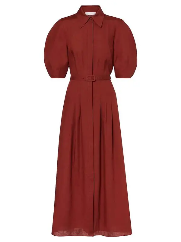 Gabriela Hearst Maude Belted Linen Shirt Dress - Red