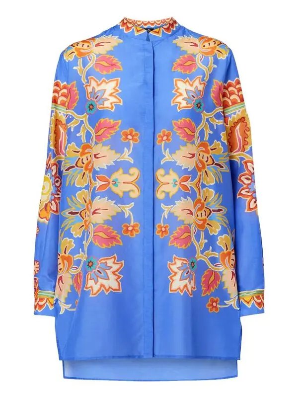 Etro Floral Cotton And Silk Shirt - Blue