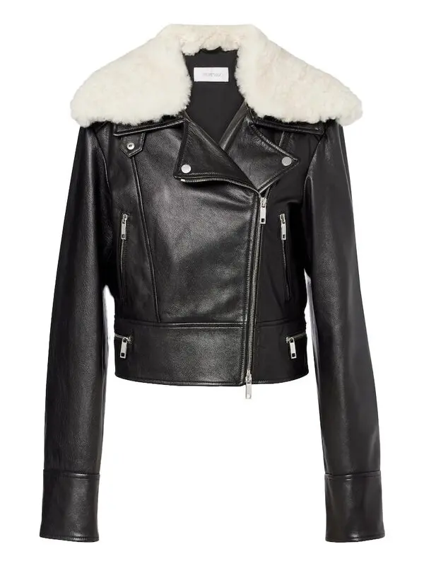 Sportmax Shearling-trimmed Leather Jacket - Black