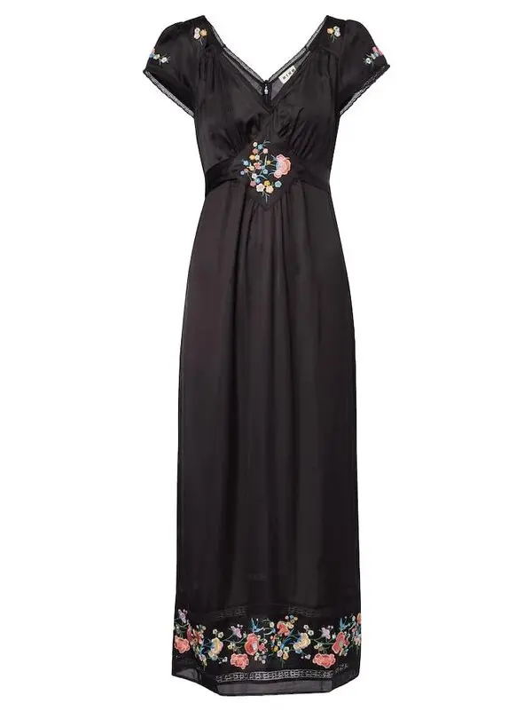 Rixo Carey Floral Satin Maxi Dress - Black
