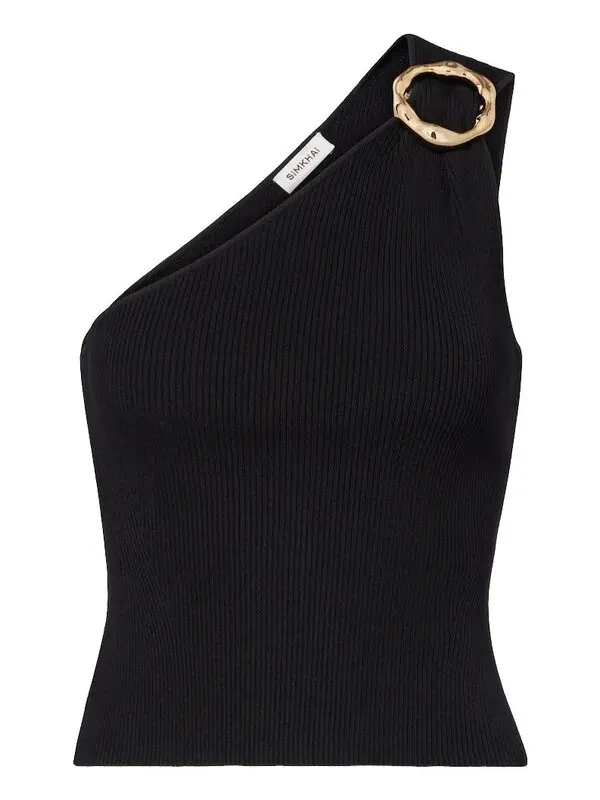 Simkhai Fenix Ribbed-knit One-shoulder Top - Black